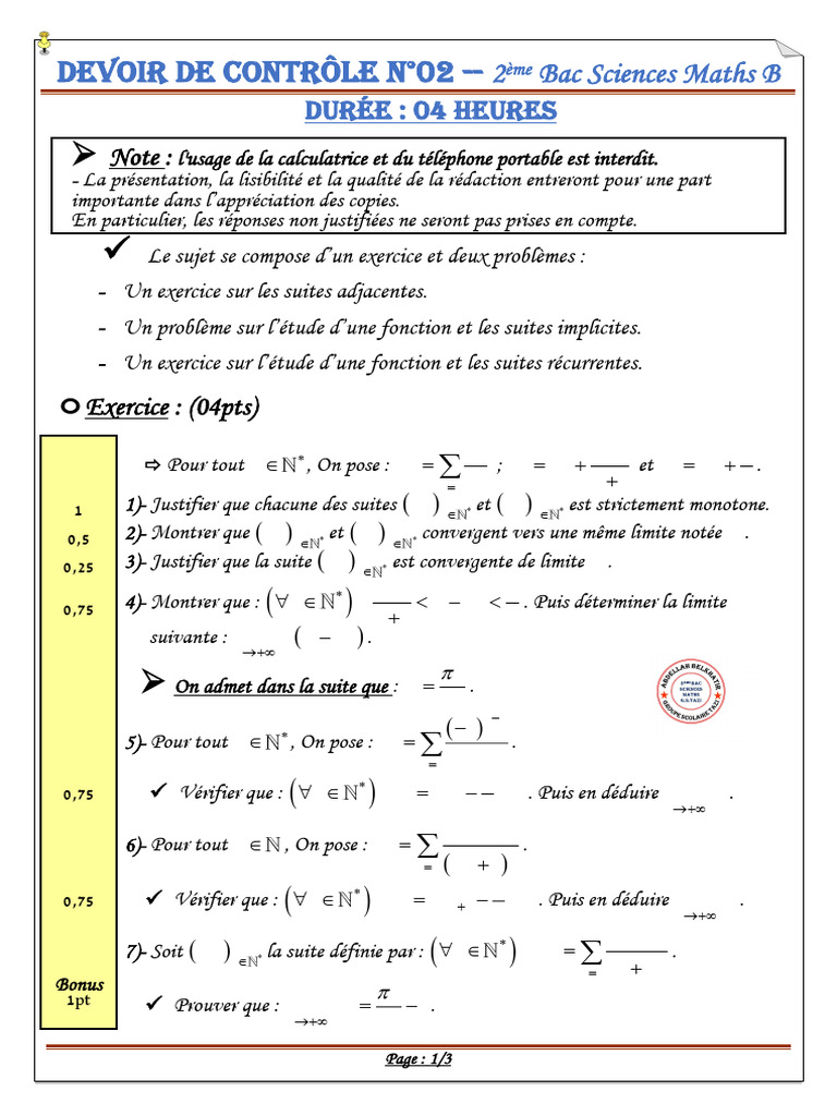 Devoir de Contrôle NO 02 Bac SC Maths | PDF | Objets mathématiques ...
