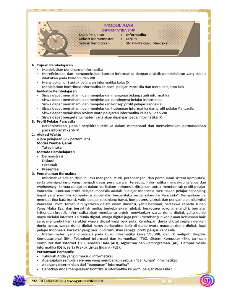 MODUL AJAR Informatika SMP IX | PDF | Karier & Perkembangan