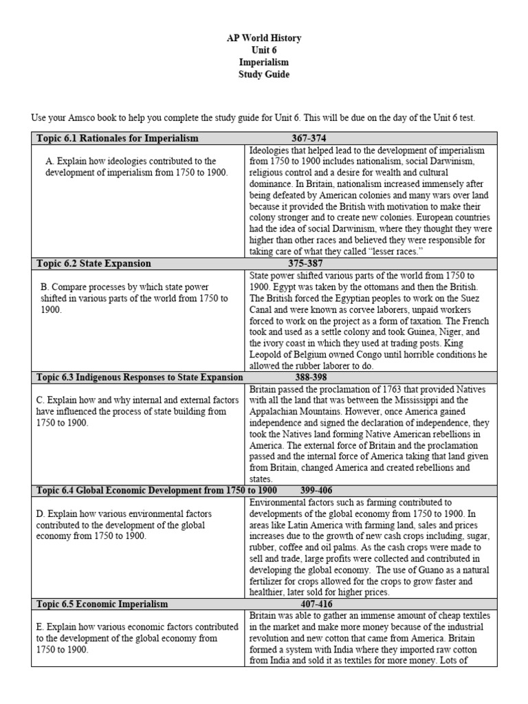 Unit__6_Study_Guide (1) | PDF | Human Migration | Imperialism