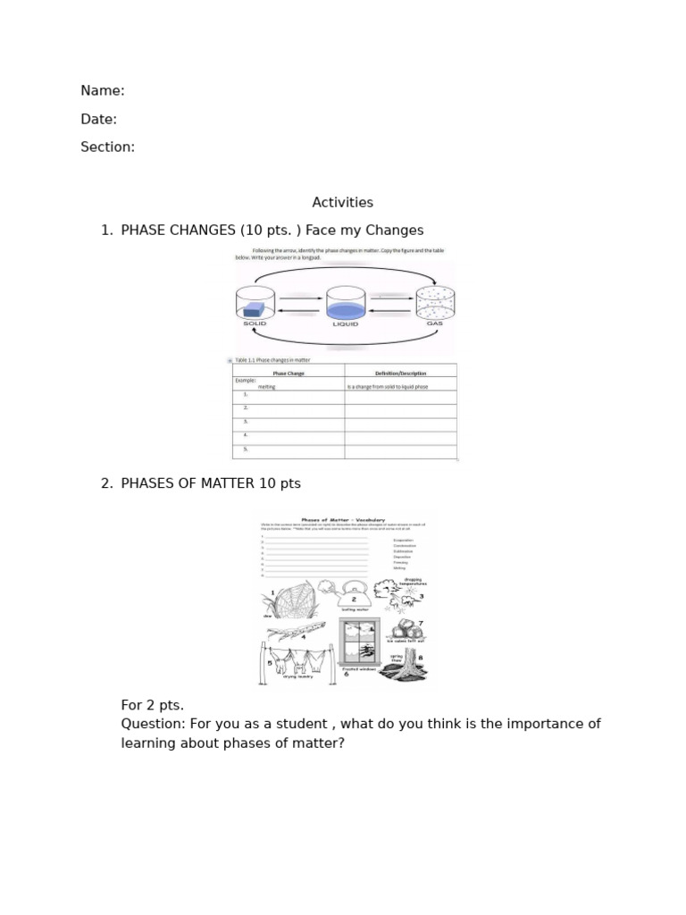Phase Changes Activity | PDF