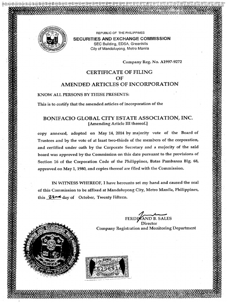 Bgcea - Amended Aoi - 2015 10 22 | PDF