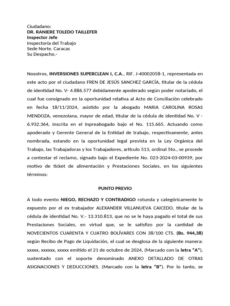 Contestación a reclamo laboral de Villanueva | PDF | Salario