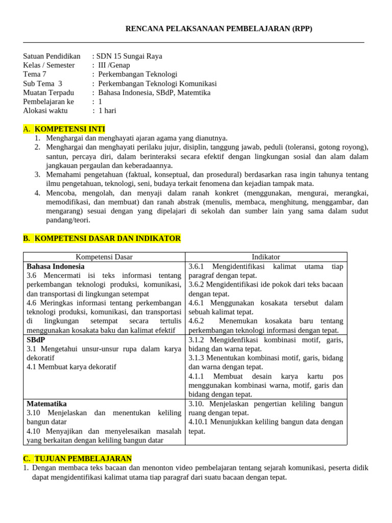 RENCANA PELAKSANAAN PEMBELAJARAN Bu Yus | PDF