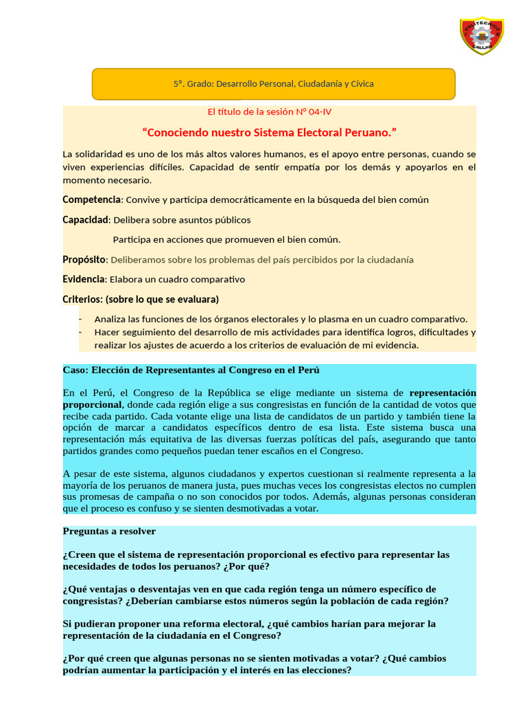 SESION 04 - IV-5to - DPCC-final | PDF | Gobierno | Elecciones