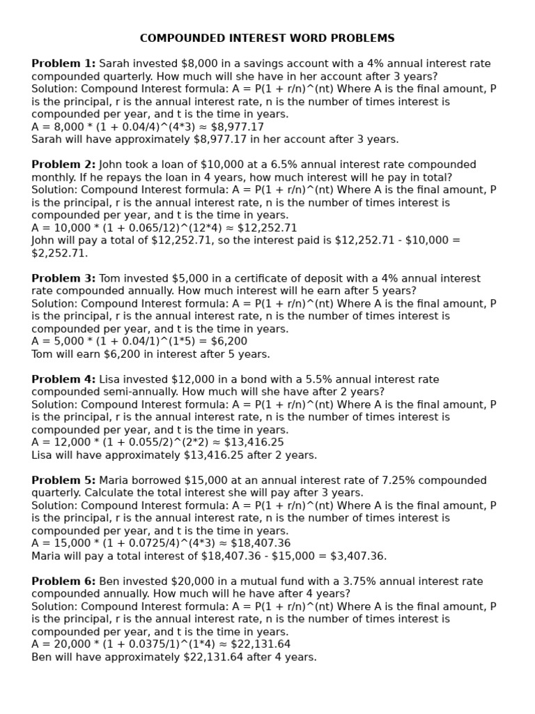 Compounded Interest Word Problems | PDF | Interest | Compound Interest