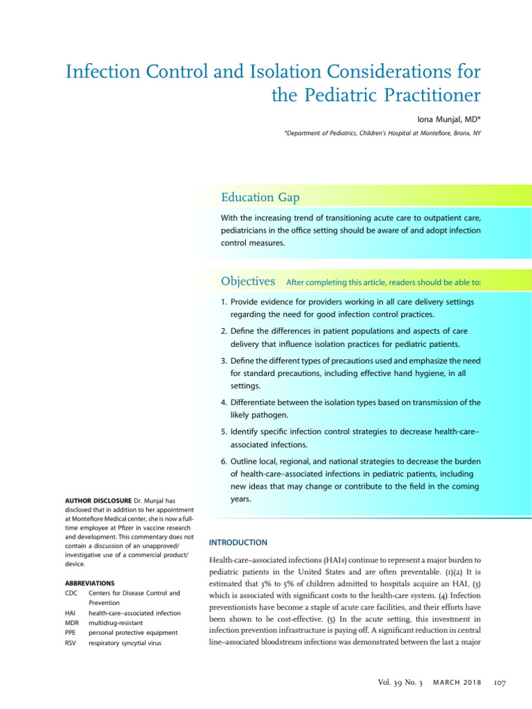 Pediatric Isolation PIR 2018 | PDF | Infection | Immunology