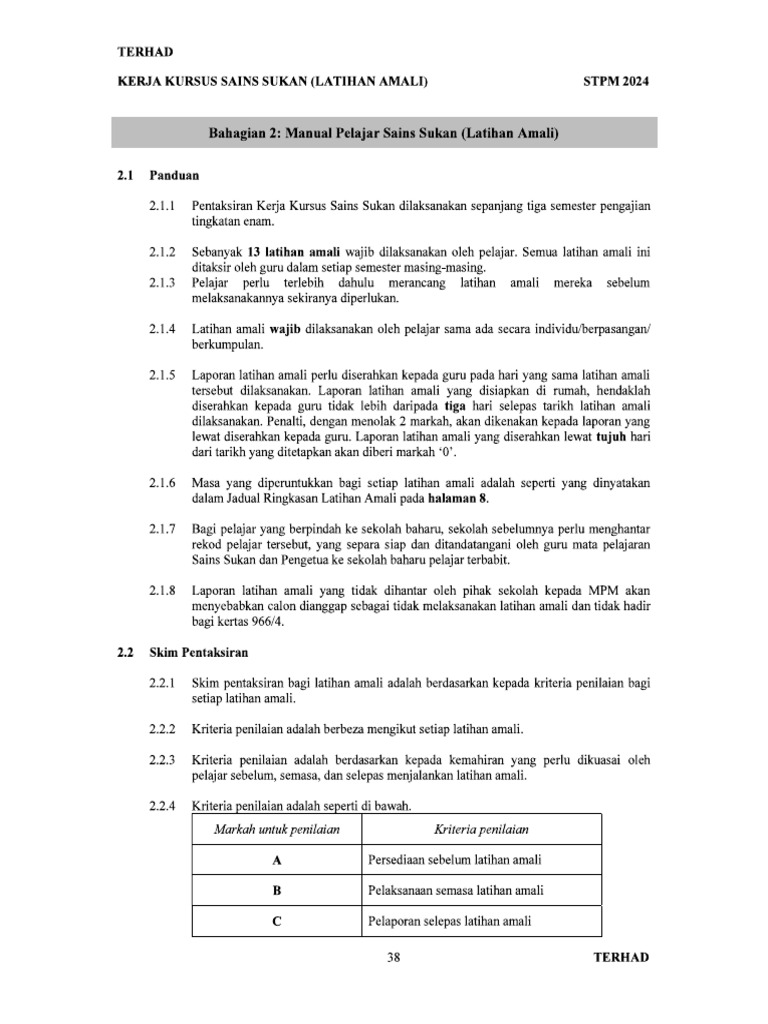 Sem 3-2024 Manual Pelajar Amali Sains Sukan | PDF