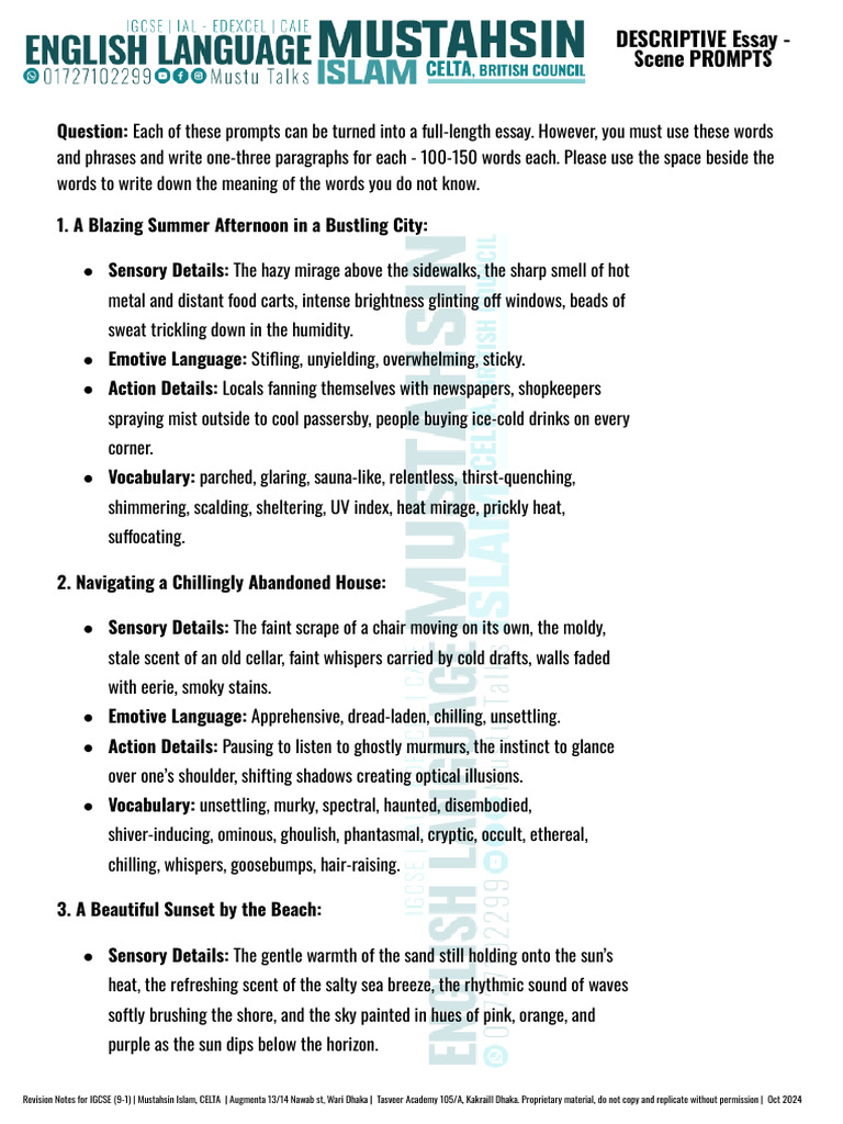 Descriptive Scene Prompts - Descriptive Writing Challenge | PDF | Sky