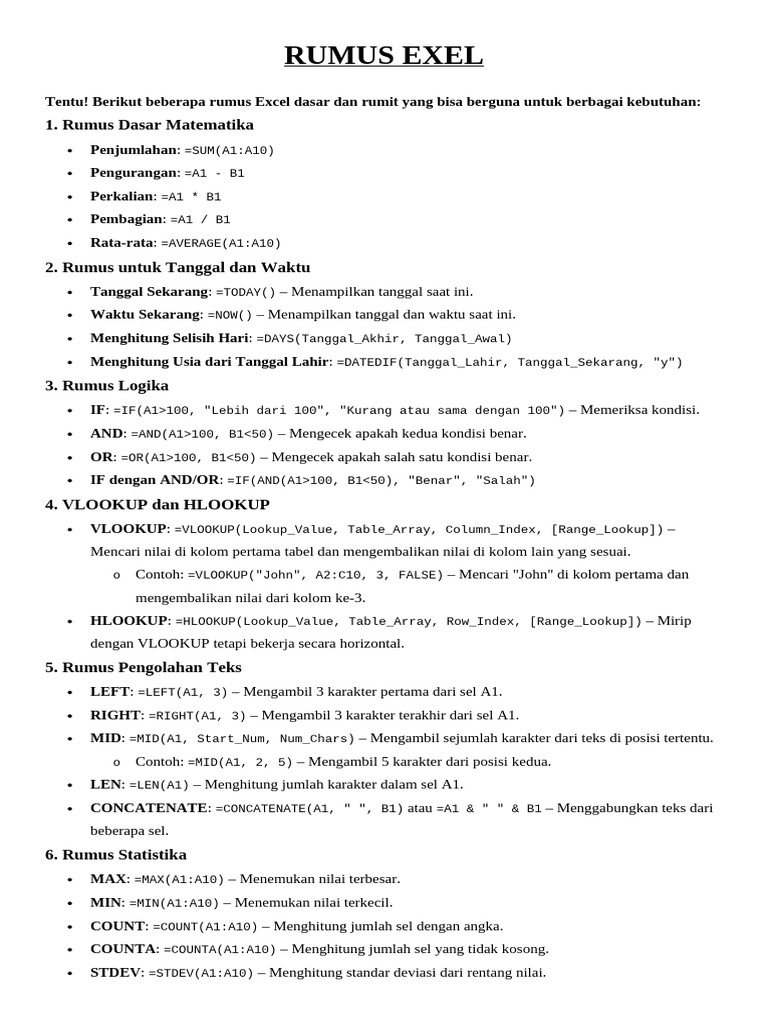 Rumus Exel | PDF | Metode & Bahan Ajar | Komputer