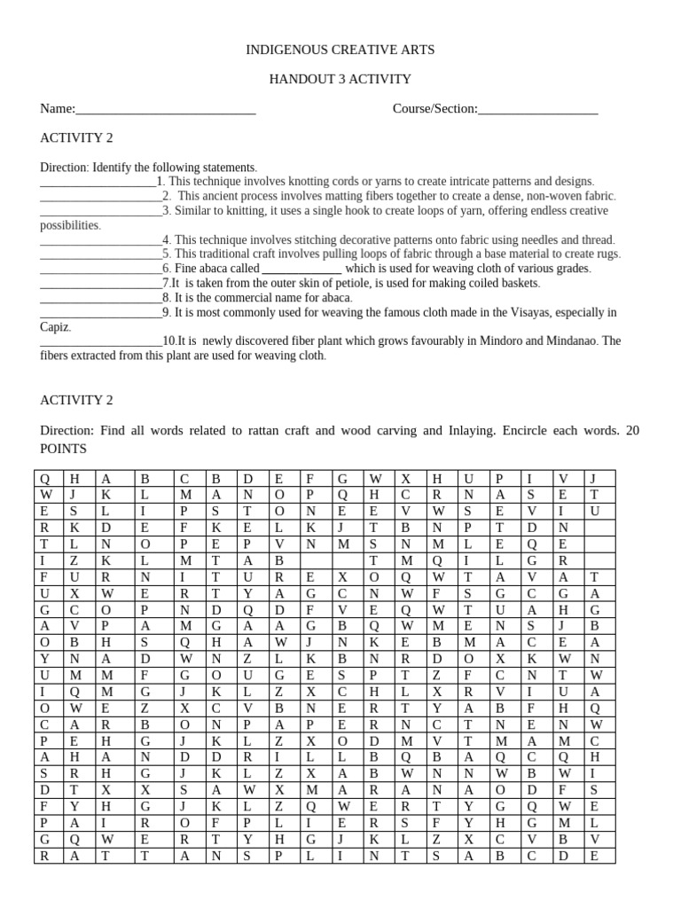 Indigenous Creative Arts Handout Activity | PDF | Textiles | Yarn