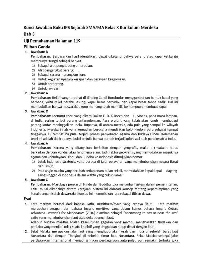 KJ+Pembahasan Buku IPS Sejarah X KM Bab 3 | PDF | Sejarah