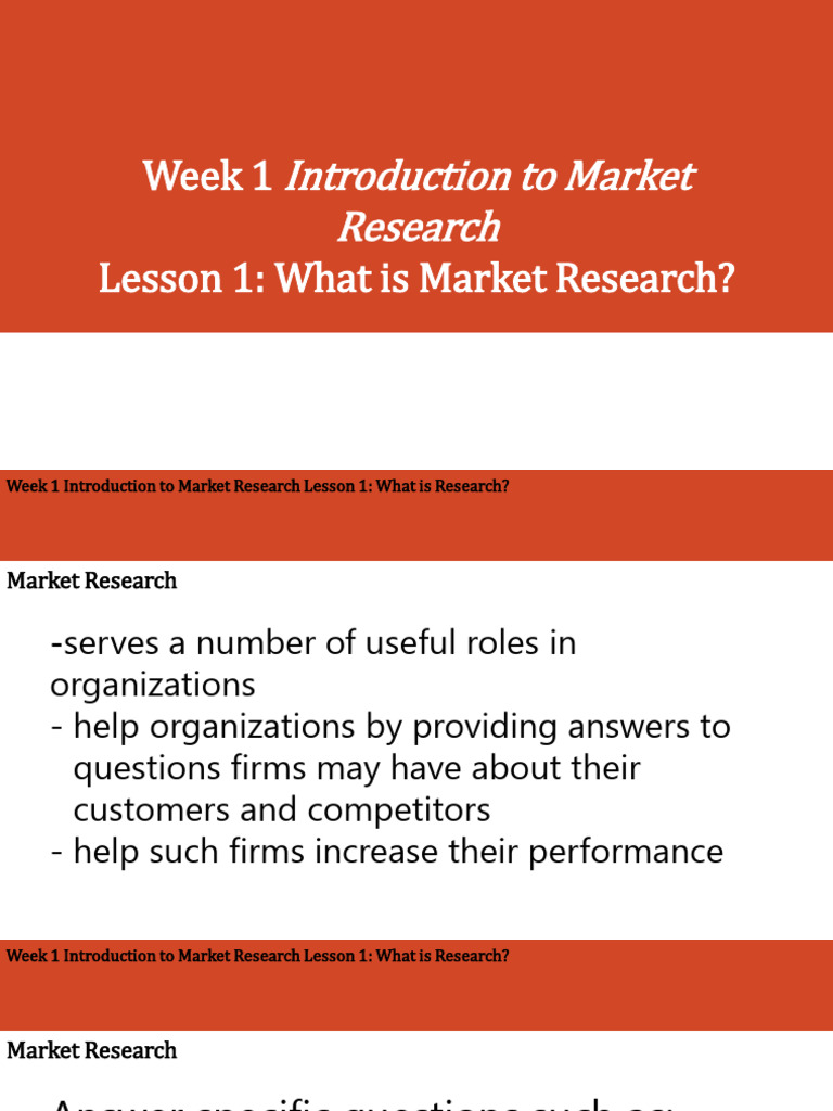 Week 1 - Introduction To Market Research Lesson 1 | PDF | Experiment | Data