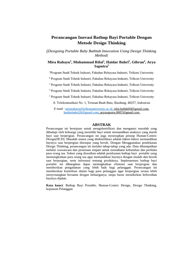 Perancangan Inovasi Bathup Bayi Portable Dengan Metode Design Thinking ...