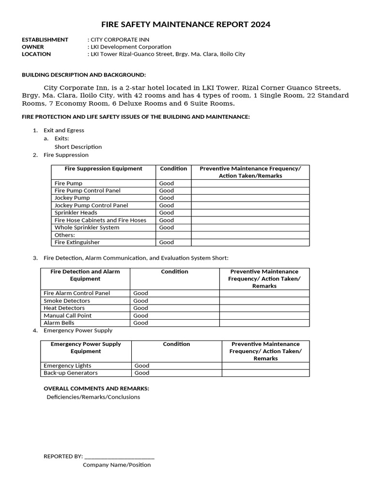 Fire Safety Maintenance Report 2024 | PDF | Fire Sprinkler System ...