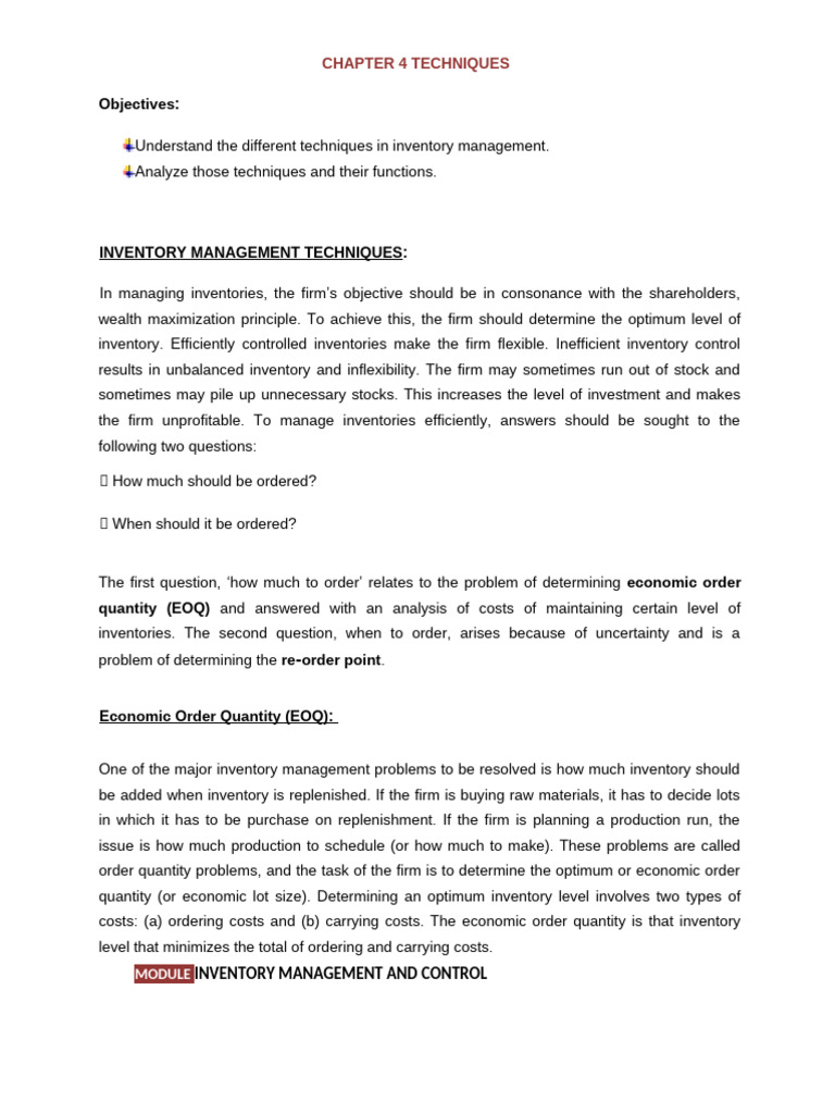 Chapter 4 Techniques | PDF | Inventory | Supply Chain Management