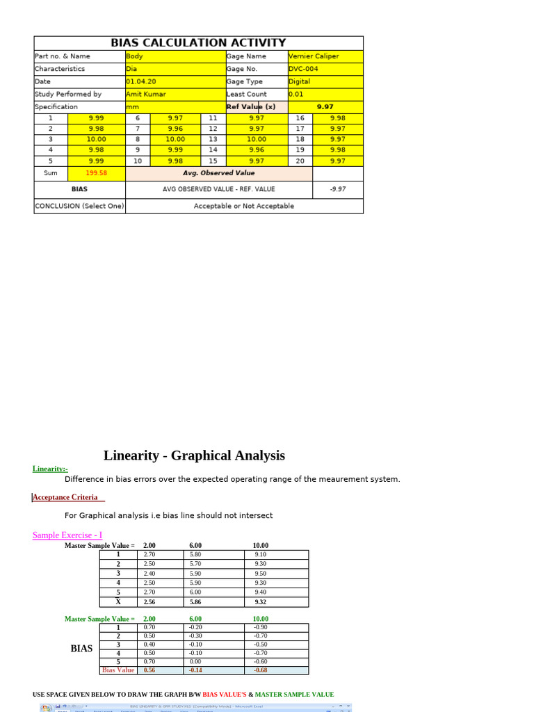 MSA - Study - Bias and Linearity | PDF | Sampling (Statistics)