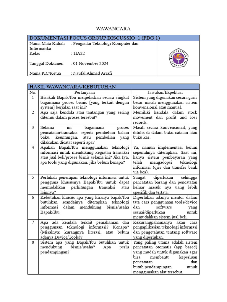 Hasil Wawancara - Tugas1 | PDF