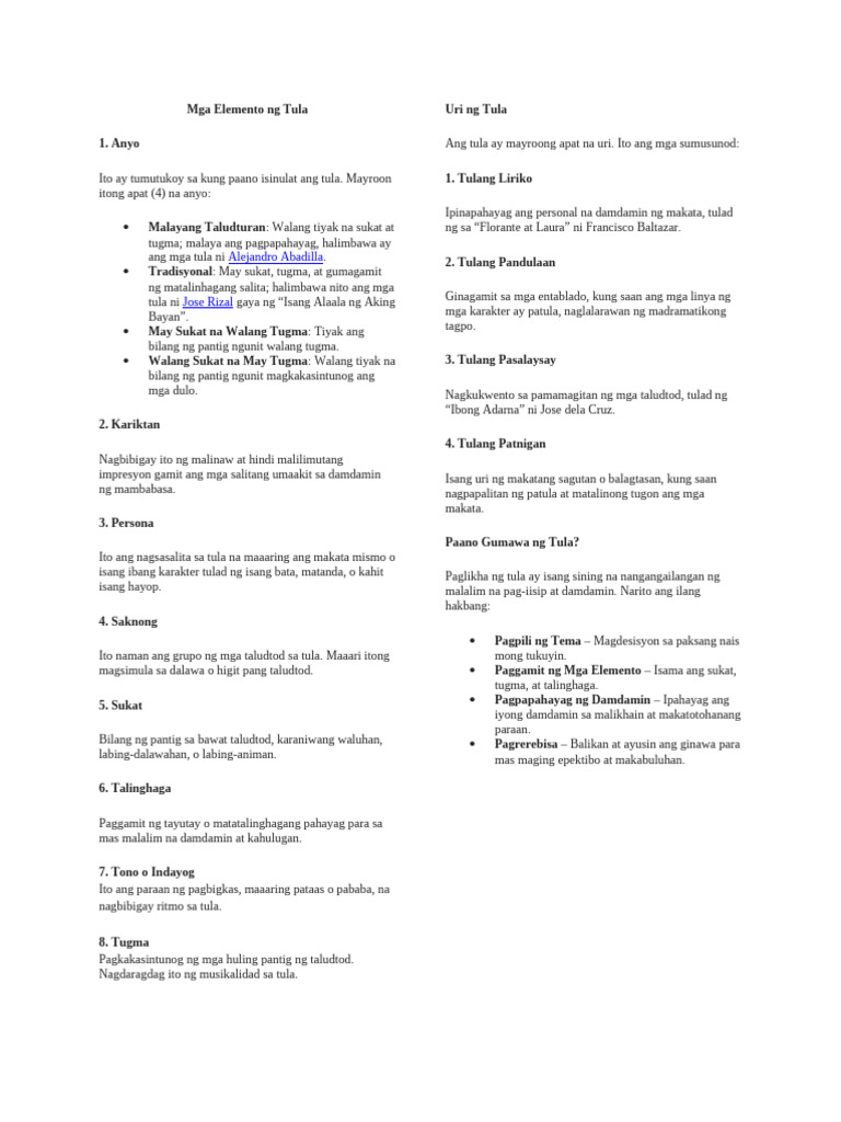 Elemento NG Tula at Uri | PDF