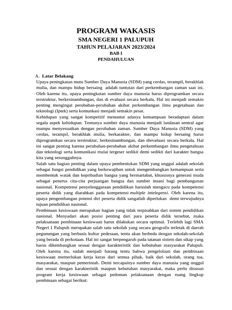 Program Wakasis Tahun Pelajaran 2024 | PDF | Karier & Perkembangan