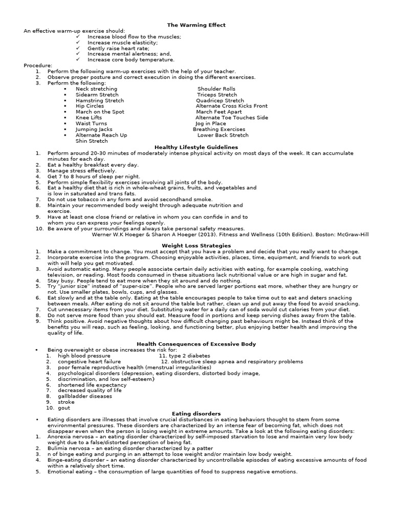 Pe Notes Q2 Pdf Eating Disorder Strength Training