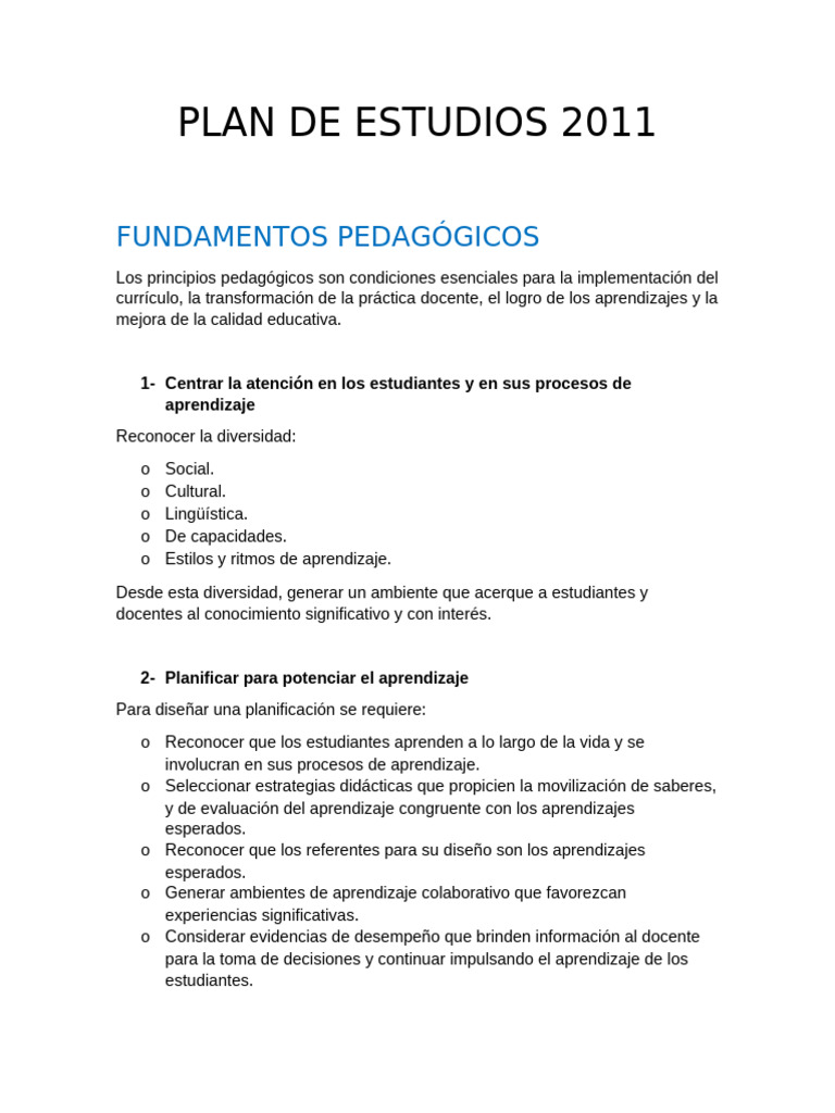 Plan de Estudios 2011 | PDF | Plan de estudios | Aprendizaje