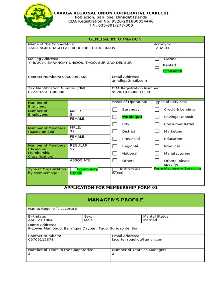 Carecu Application Form 1 | PDF | Cooperative | Economies