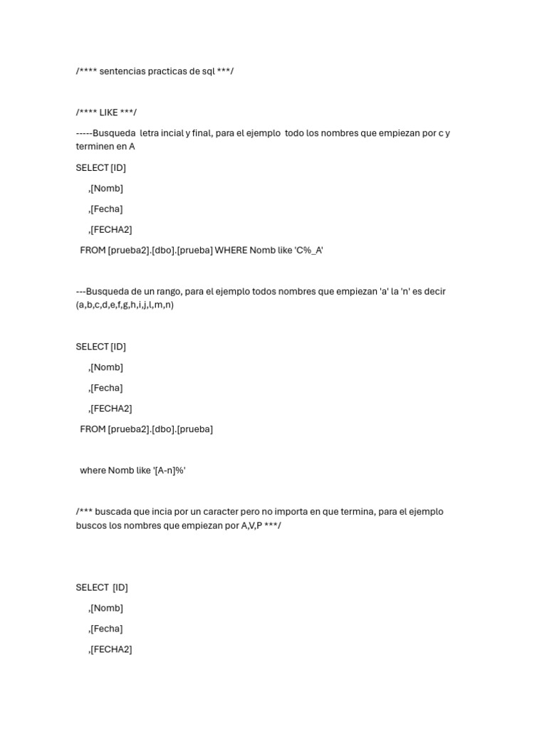 Sentencias Practicas de SQL | PDF | Programación de computadoras ...