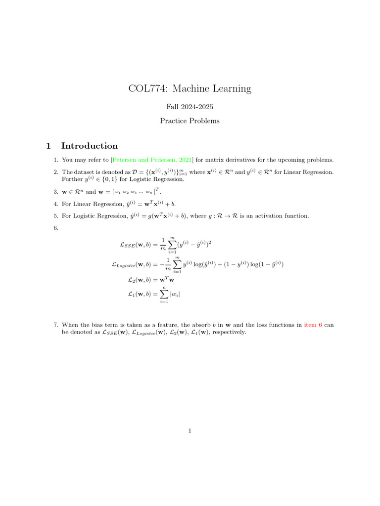 COL774 Machine Learning Practice Problems | PDF | Eigenvalues And Eigenvectors | Support Vector ...