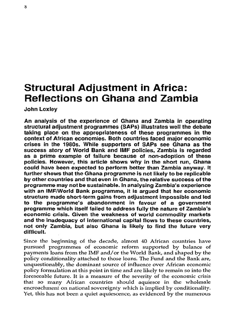 Structural Adjustment in Africa - Reflections On Ghana and Zambia ...