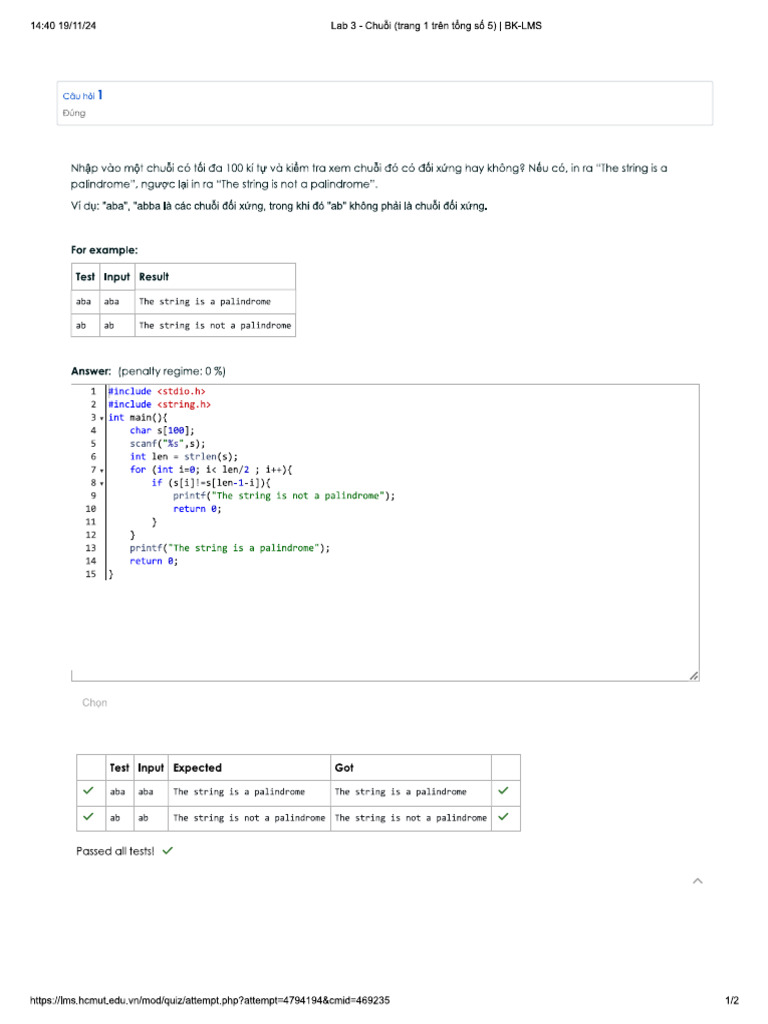 Lab 3 Chuoi - Cau 1 | PDF