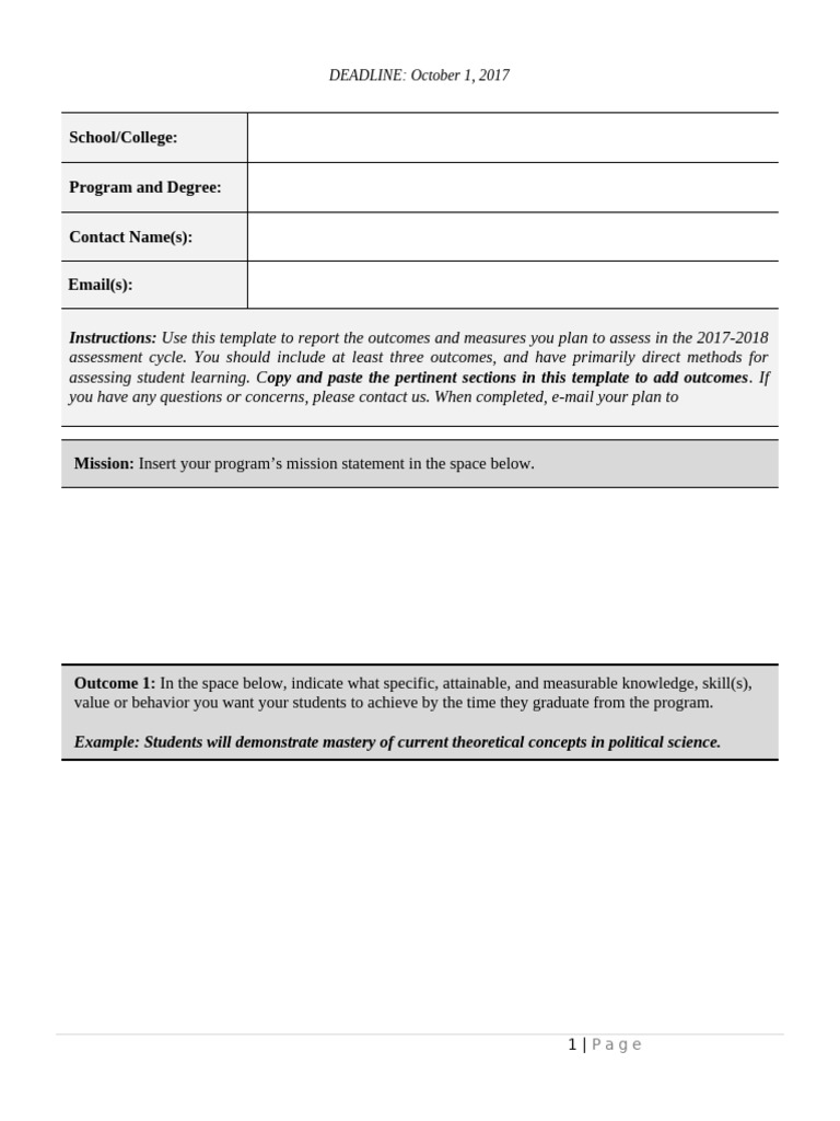 Academic Assessment Plan Template | PDF | Rubric (Academic) | Psychology