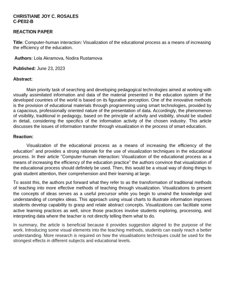 Reaction Paper (ARTICLE) | PDF | Pedagogy | Science