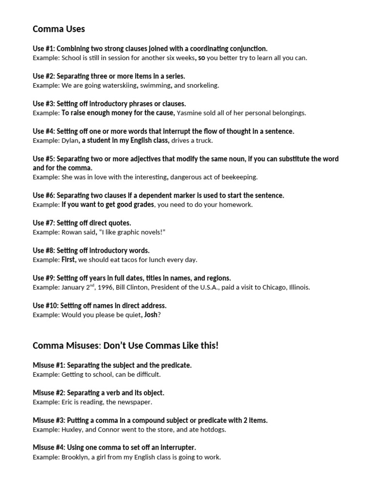 Practice With Commas Worksheet 1 | PDF | Clause | Comma