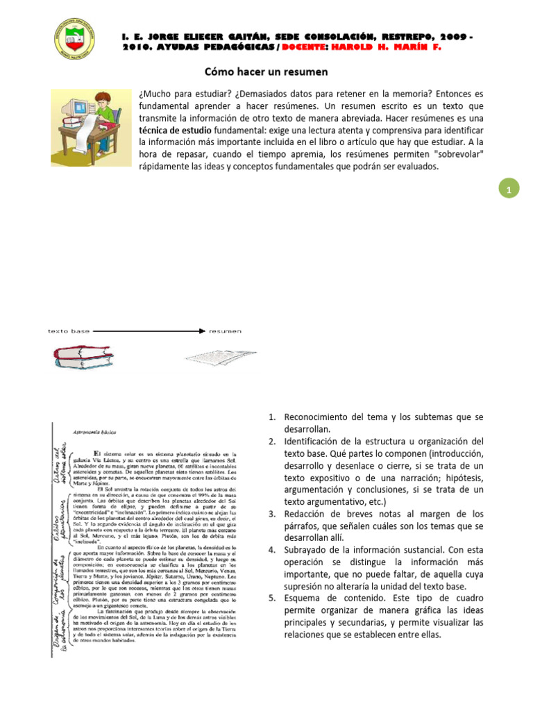 9 Pasos para Elaborar Un Resumen Completo | PDF | Planetas | Sistema solar