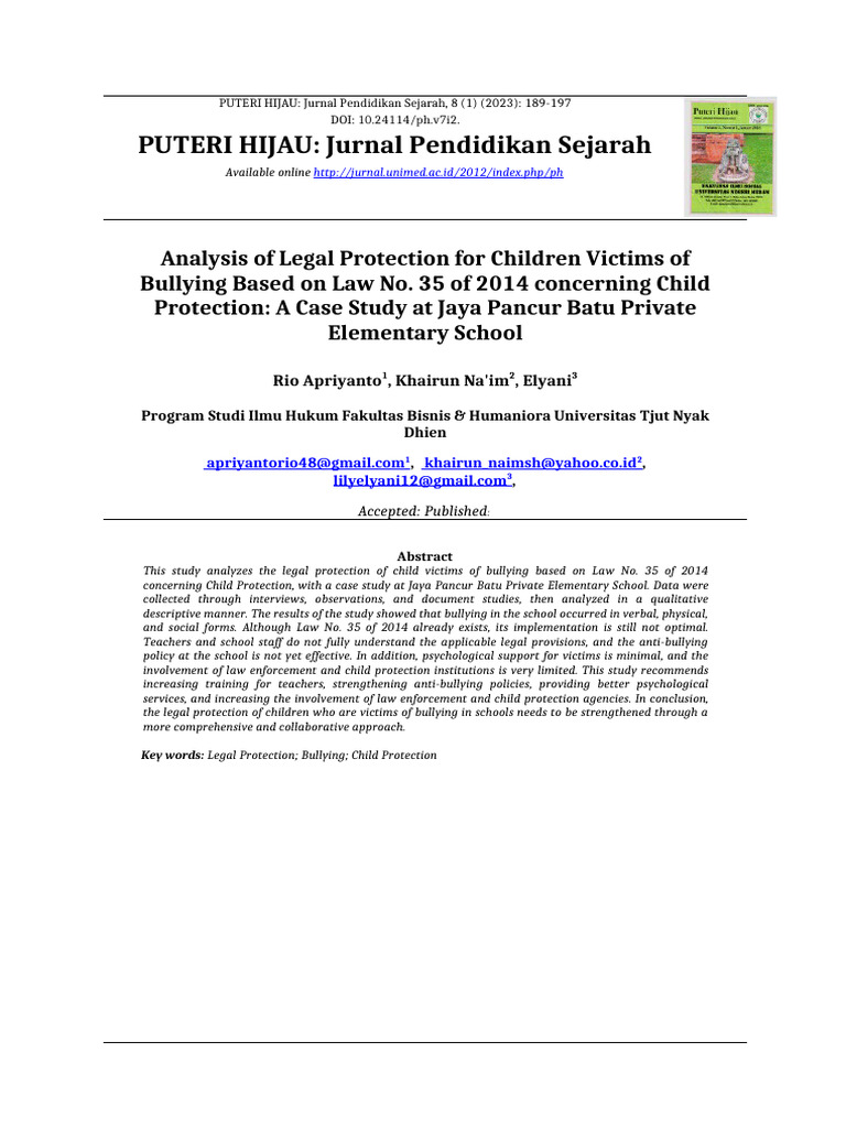 PUTERI HIJAU: Jurnal Pendidikan Sejarah | PDF | Bullying | Violence