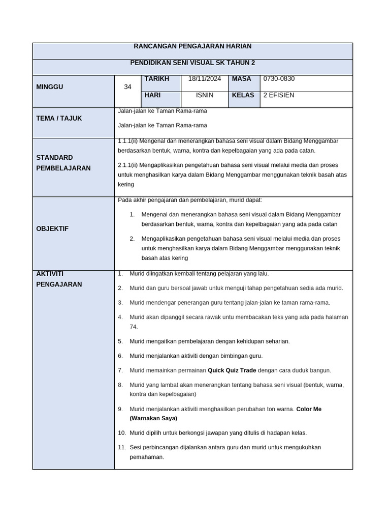 RPH Ringkas Minggu 31 PSV THN 2 by Cikgu Gorgeous | PDF