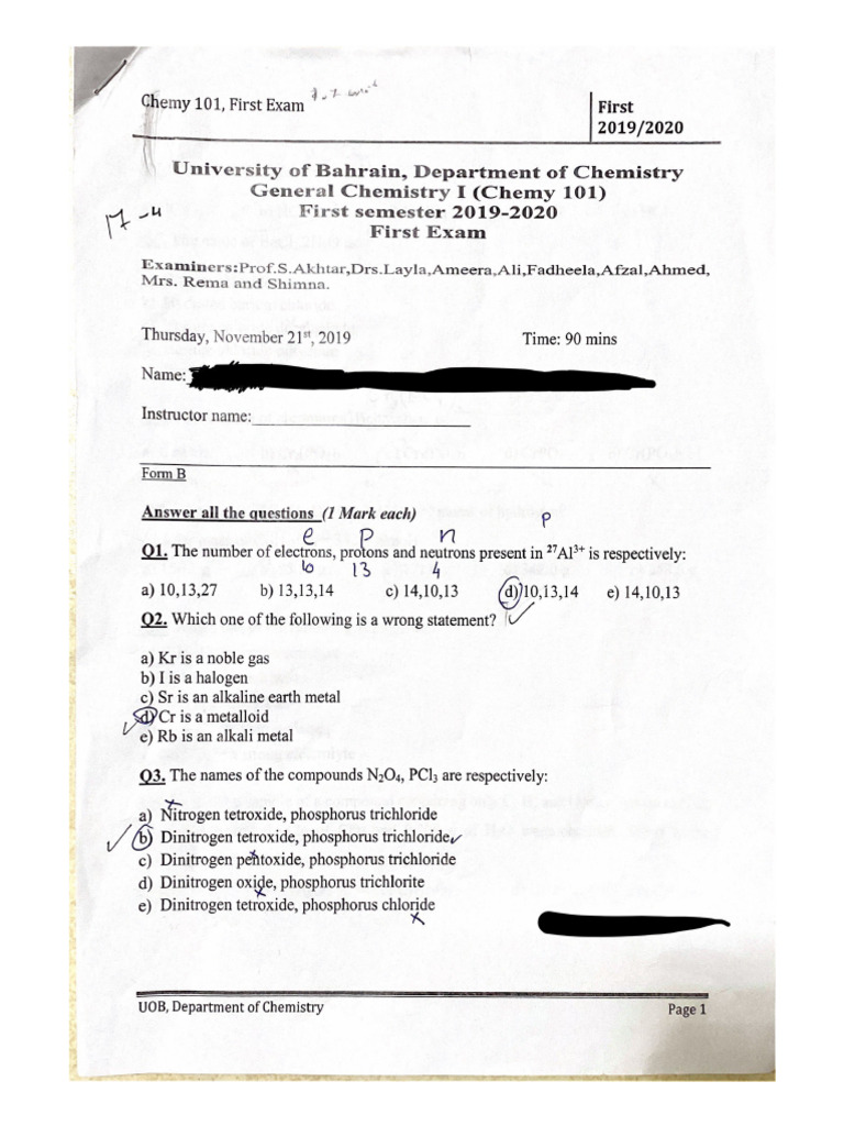 Chemy101 Test 1 1st 19 20 Pdf