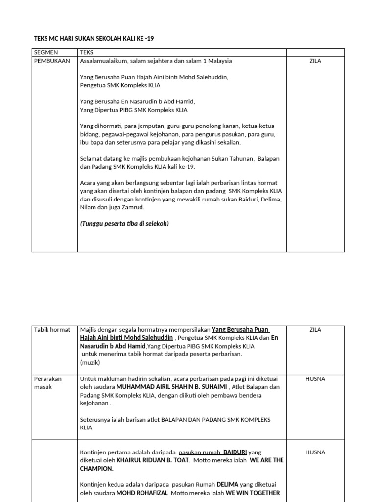 Pembukaan Sukan Tahunan SMK KLIA ke-19 | PDF