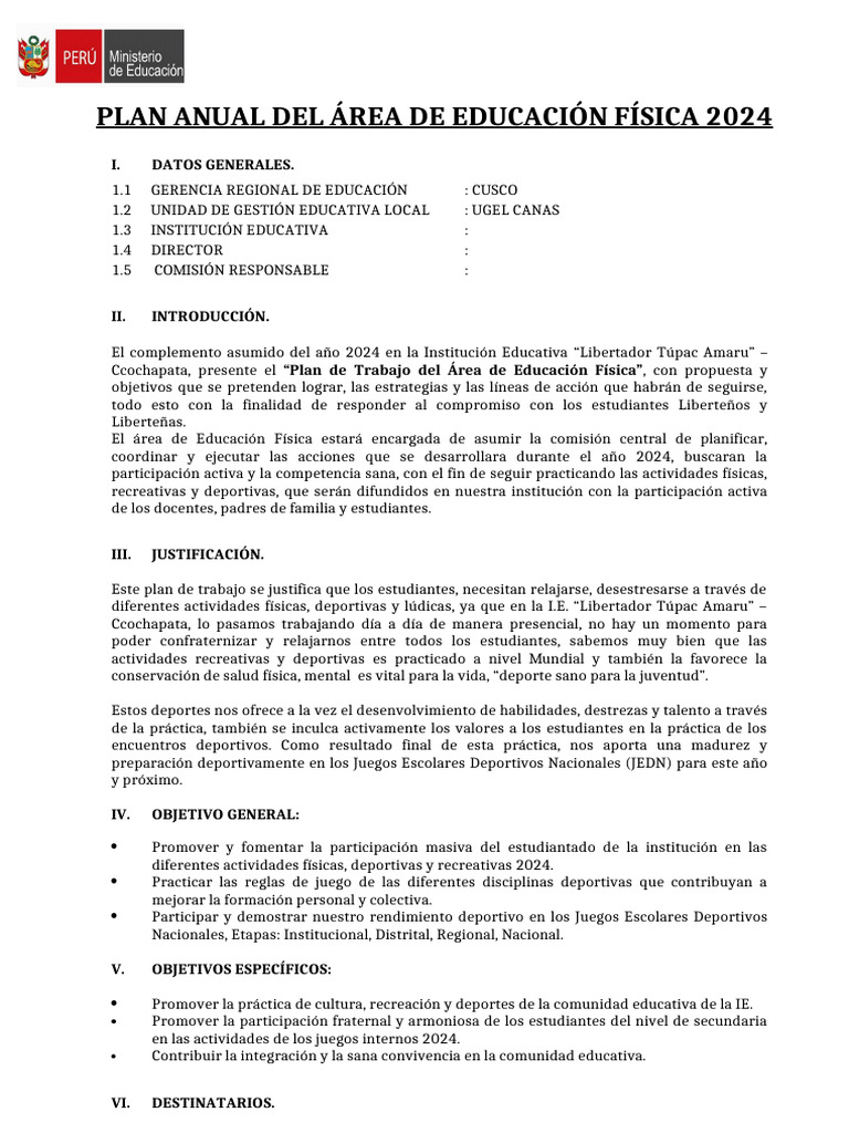 Plan de Trabajo Ed. Fisica Lta 2024 | PDF | Evaluación