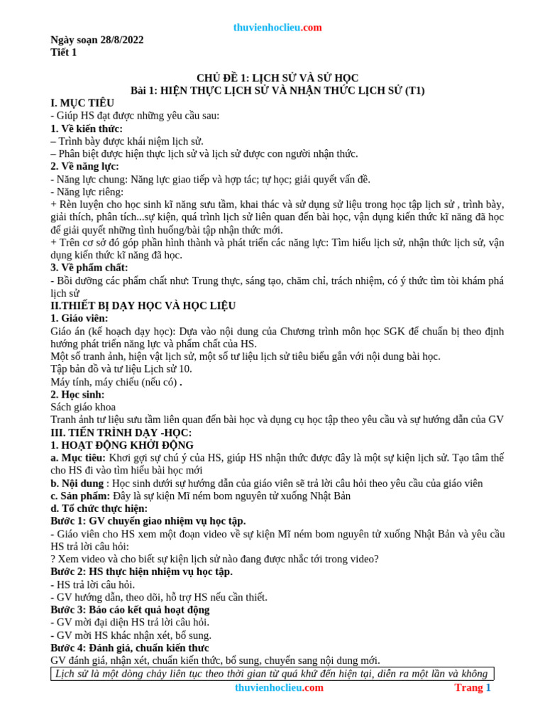 Giao An Lich Su 10 KNTT HK1 | PDF