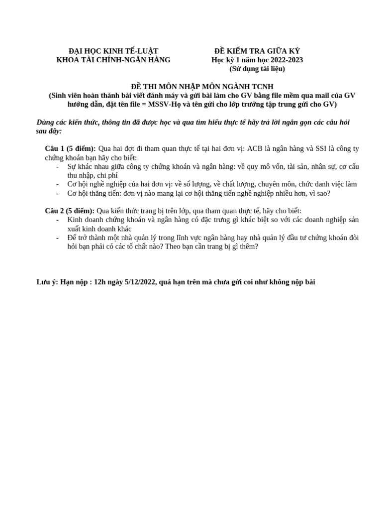 DeThi Giữa Kỳ k22TCNH | PDF