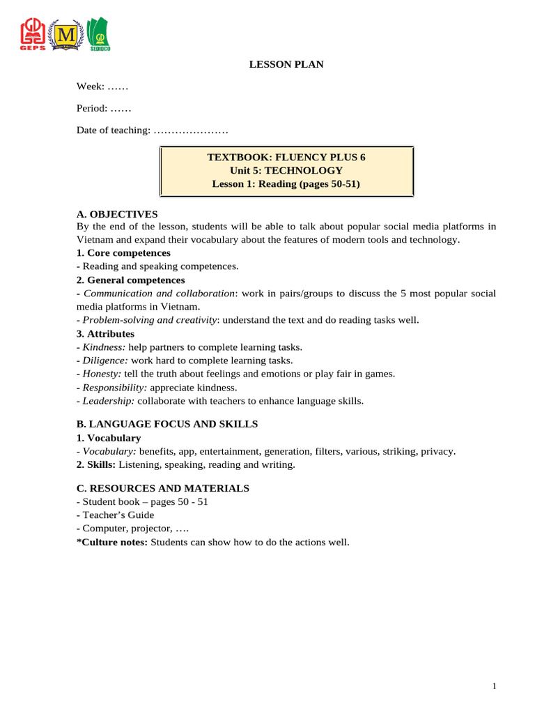 Fluency Plus 6 - Unit 5.1 - Reading | PDF | Multiple Choice | Learning