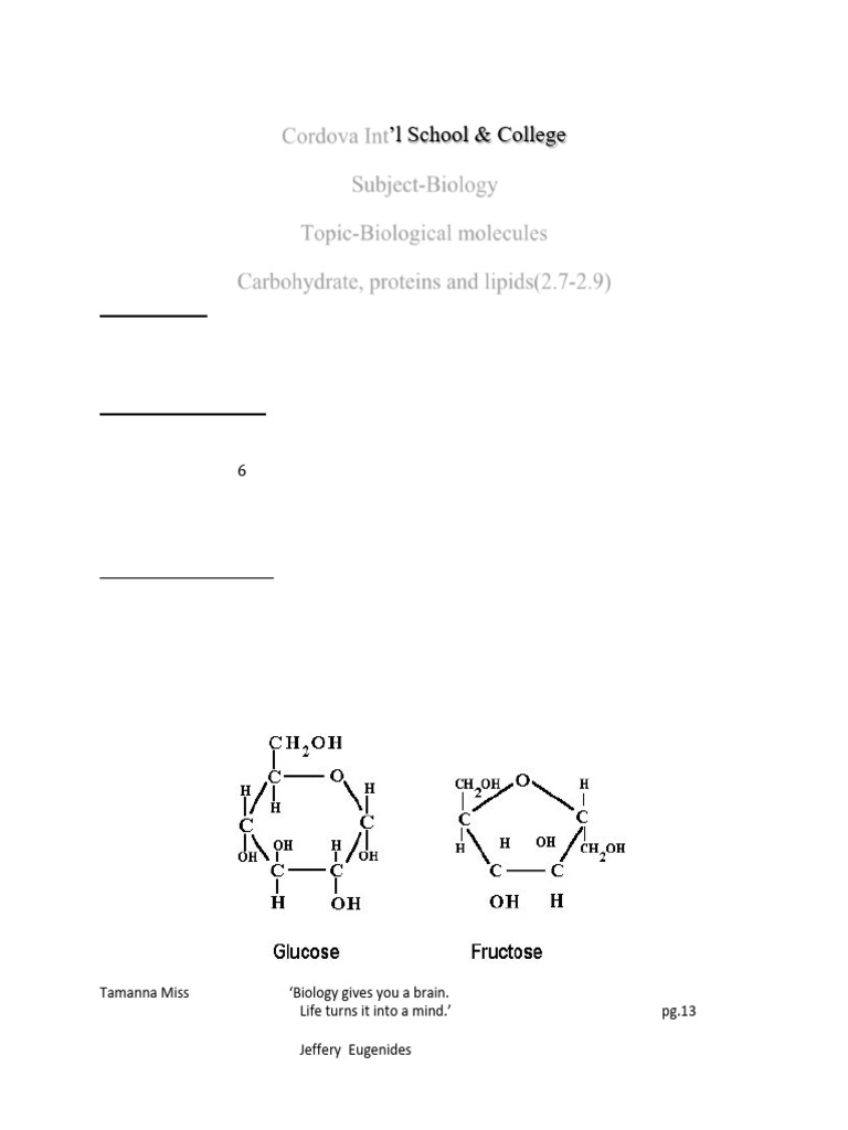 Biological Molecules Notes | PDF | Carbohydrates | Fat