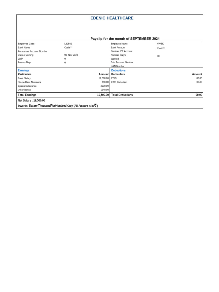 September 2024 Payslip Details | PDF