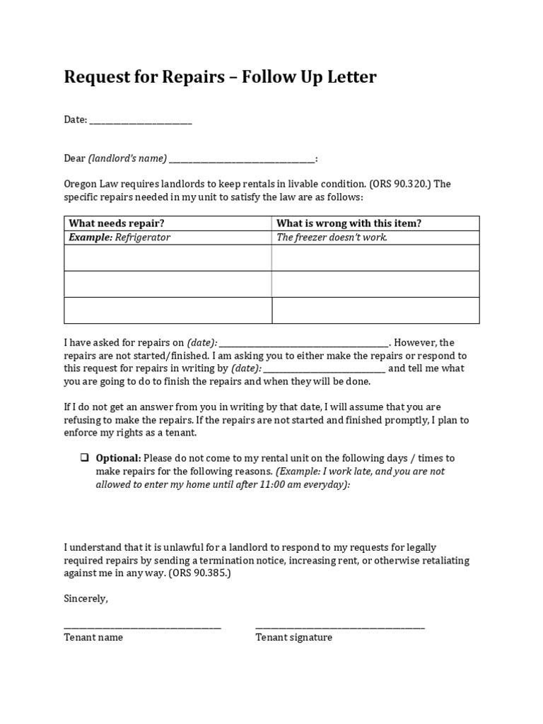 Request Repairs Follow Letter | PDF | Law