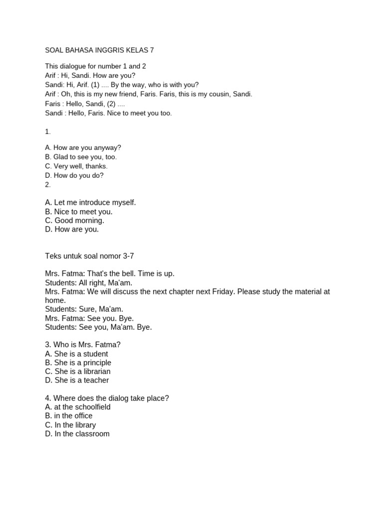 English Dialogue Exercises for Grade 7 | PDF | Pizza