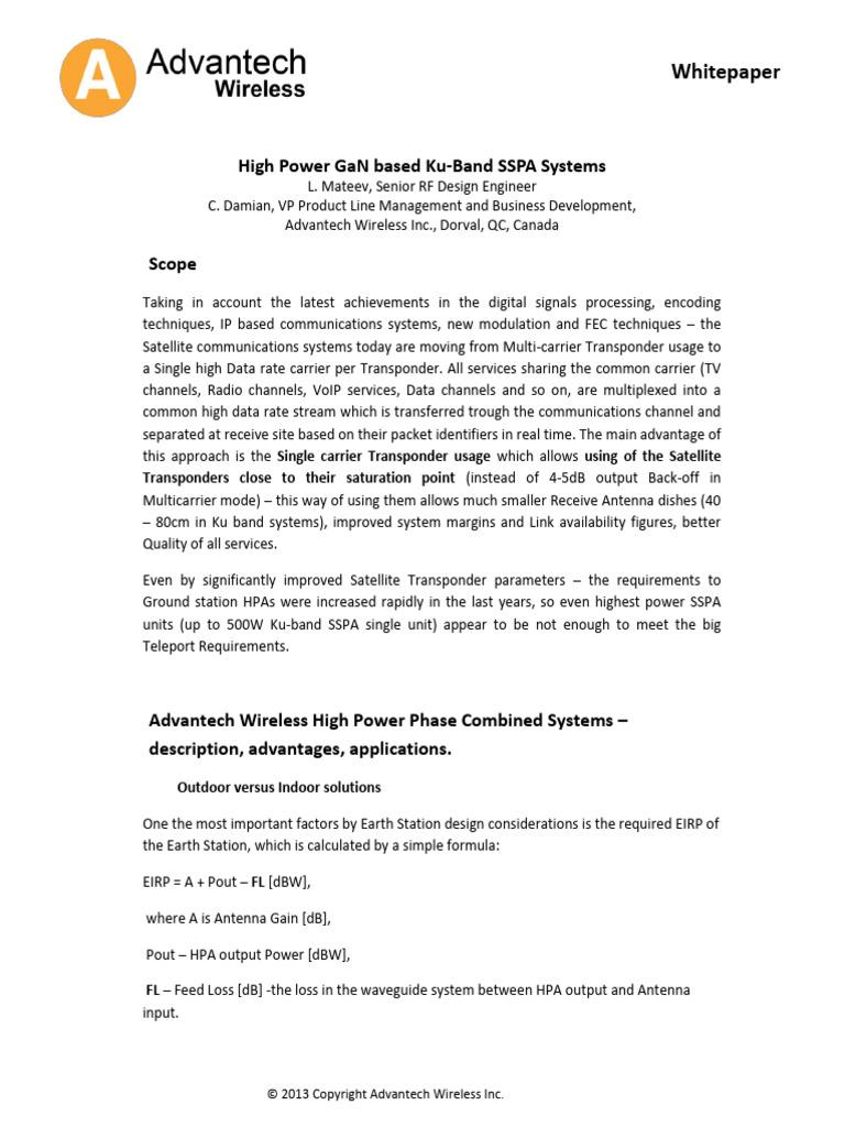 High Power GaN Based Ku Band SSPA Systems 13085 | PDF | Antenna (Radio ...