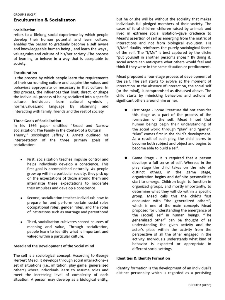 Enculturation and Socialization | PDF | Socialization | Identity (Social Science)