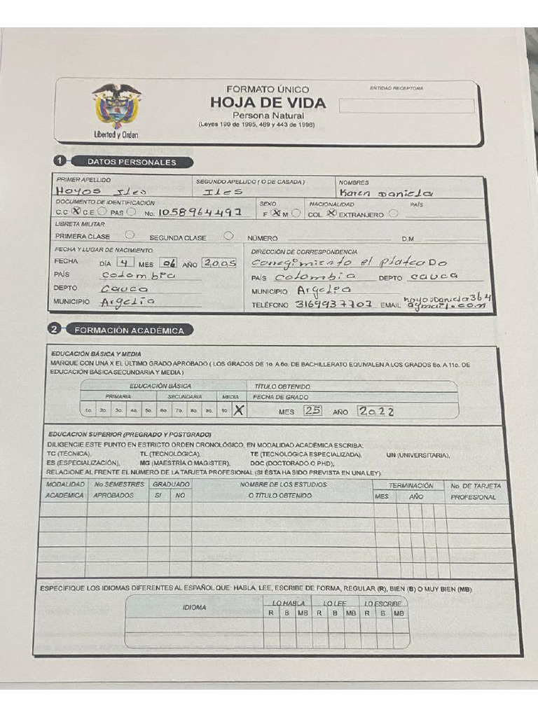 Hoja de Vida Daniela Hoyos PDF | PDF