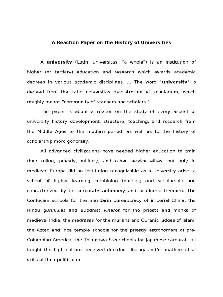 A Reflection Paper On The History of Universities | PDF | University ...